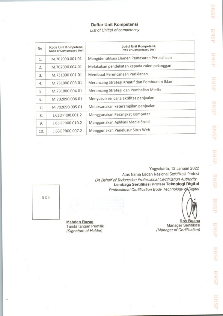 Lembaga Sertifikasi Profesi terlisensi BNSP - LSP Teknologi Digital