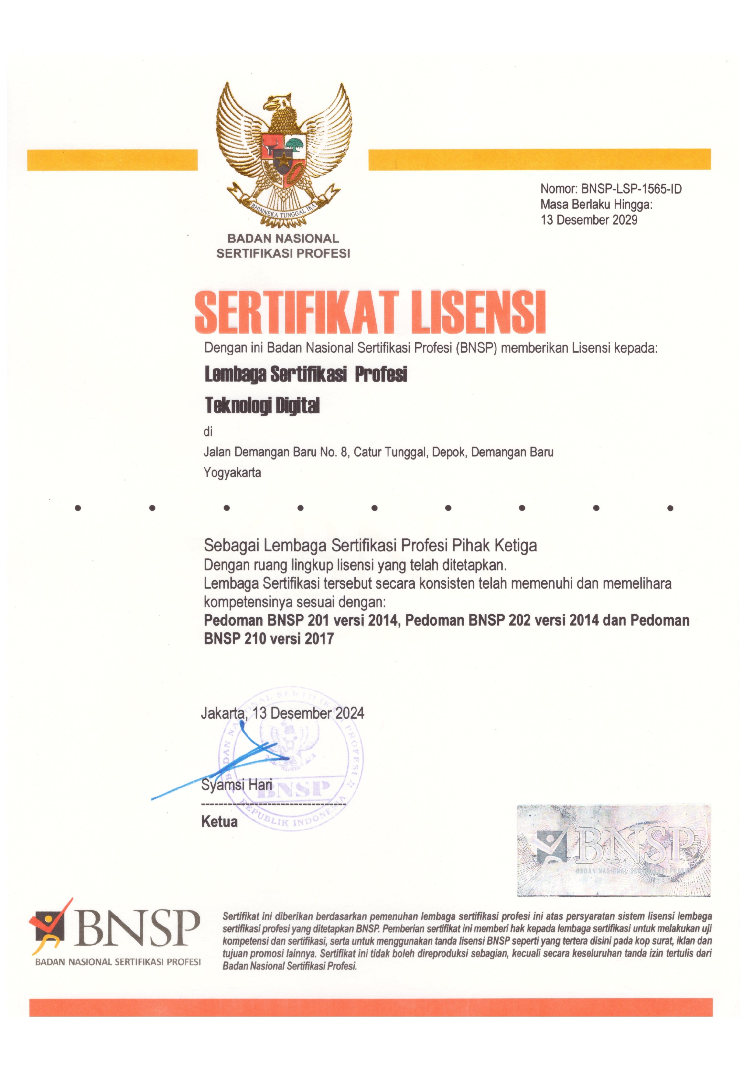 Lembaga Sertifikasi Profesi terlisensi BNSP - LSP Teknologi Digital